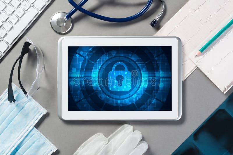 Web Security and Technology Concept with Tablet Pc on Table Stock Image ...