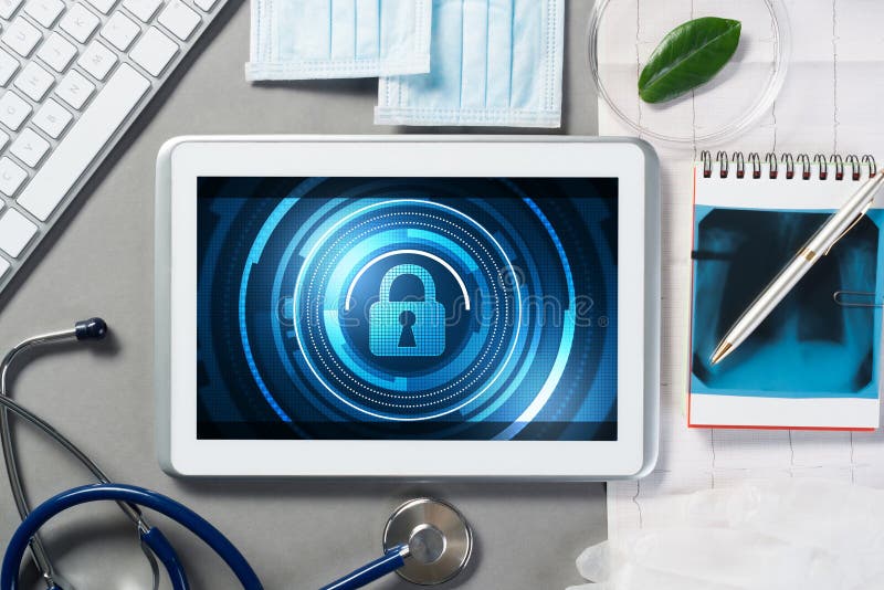 Web Security and Technology Concept with Tablet Pc on Table Stock Image ...