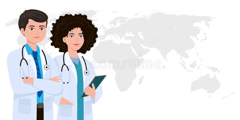 Doctors with World Map Background Stock Illustration - Illustration of ...