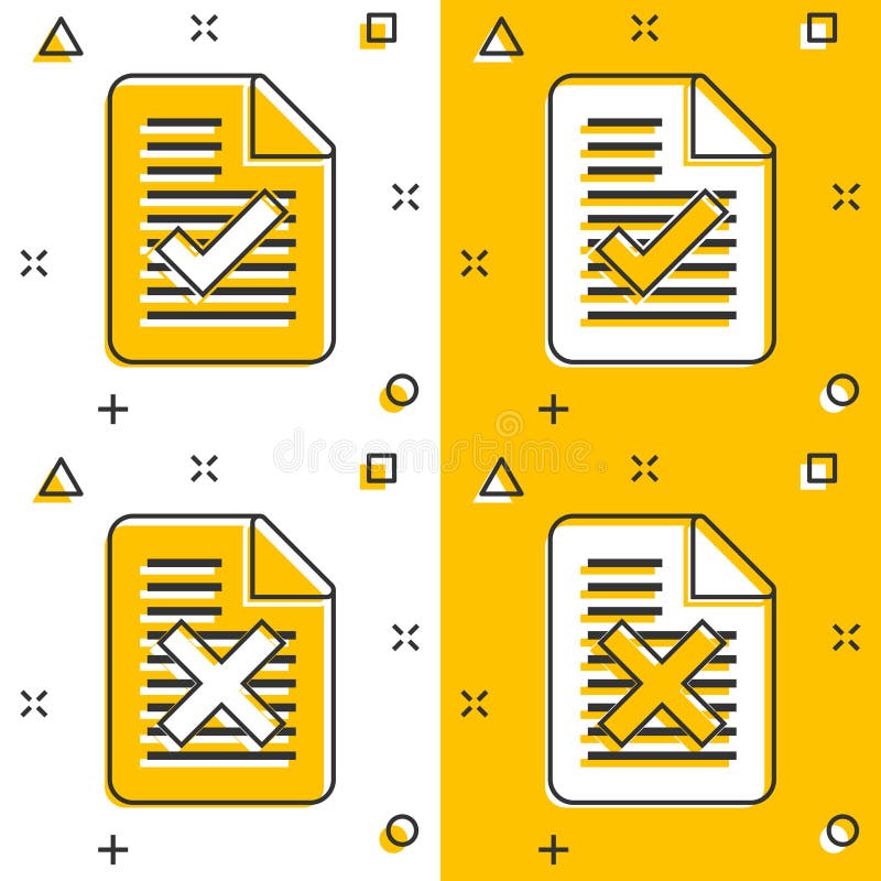 Document Accepted and Damaged Icon in Comic Style. Correct, Broken ...