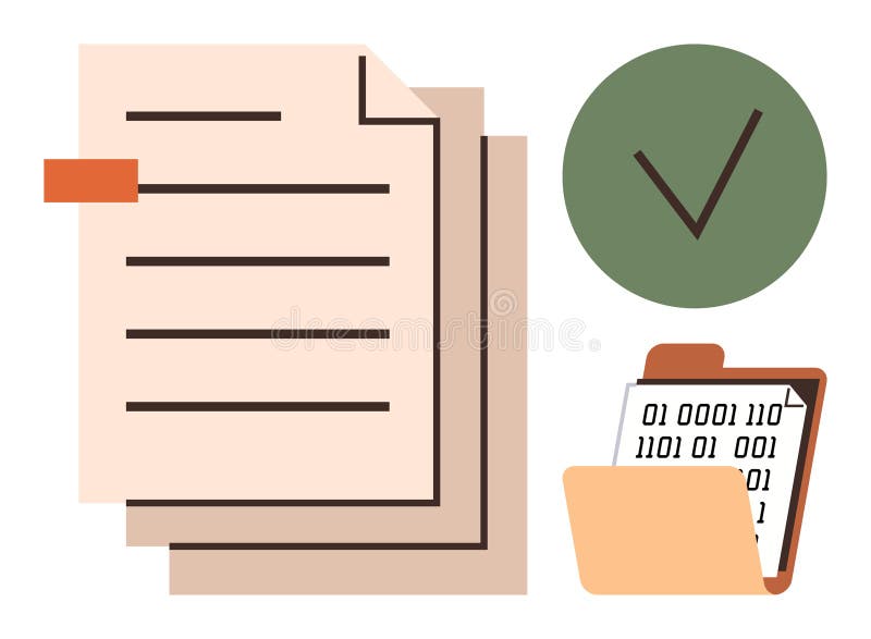 Document Approval and Digital Data Management with Binary Code and Checklist Stock Vector ...