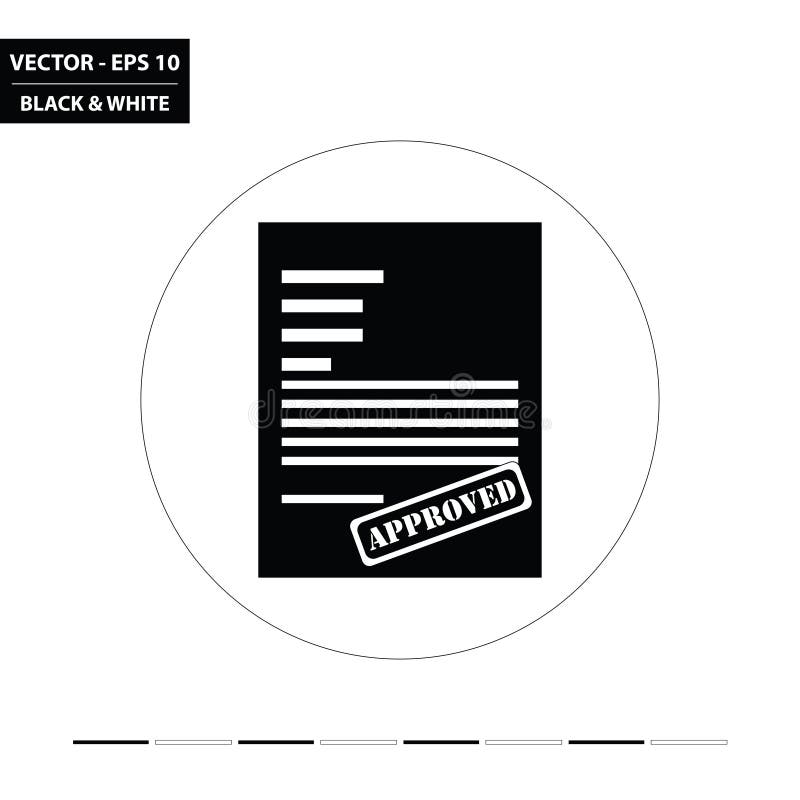 Document and Approved Stamp Flat Black and White Icon Stock Vector ...