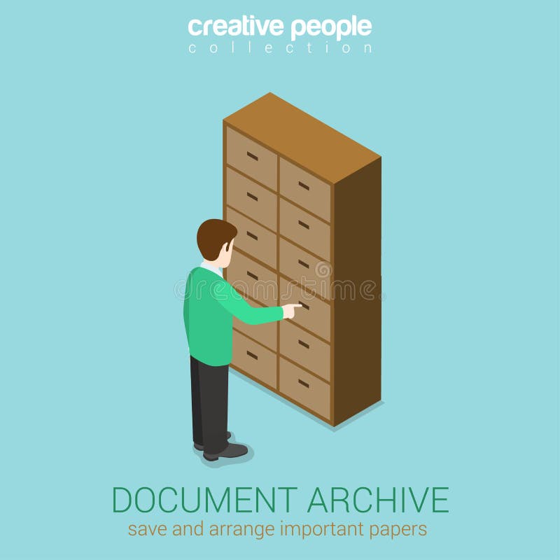 Document Archive Cabinet Interior Flat 3d Web Isometric Concept Stock ...