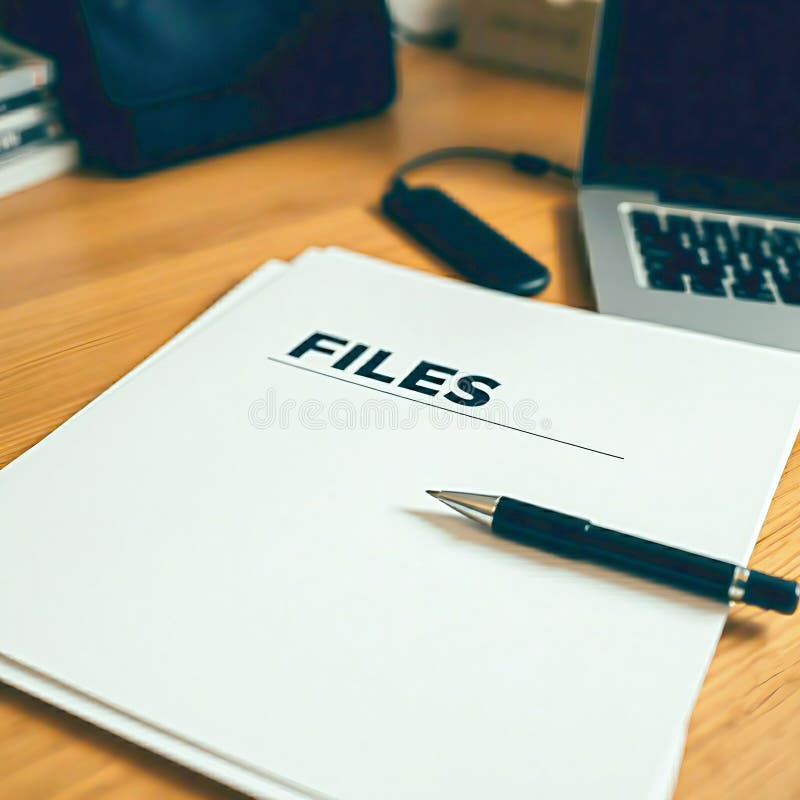 Document Archive on the Office Desk, Pen and a Laptop Stock ...