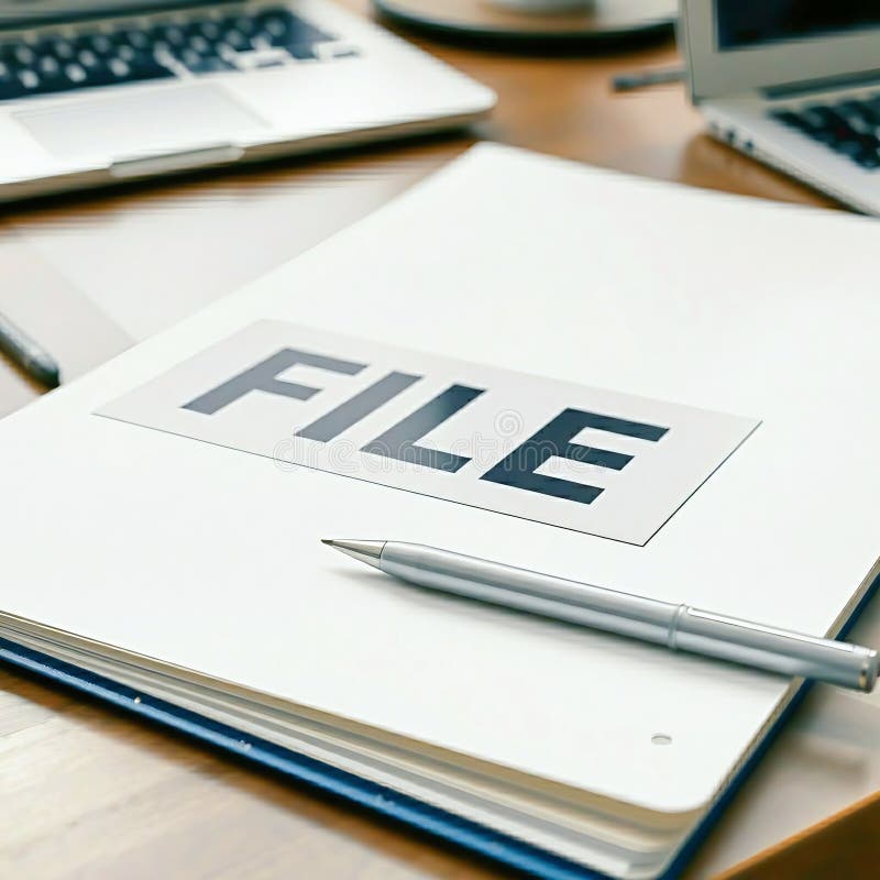 Document Archive on the Office Desk, Pen and a Laptop Stock ...