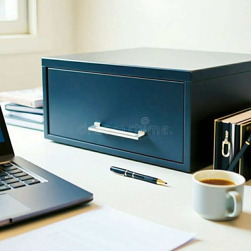 Document Archive on the Office Desk, Pen and a Laptop Stock ...