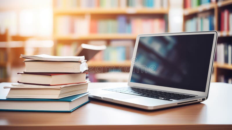 Document books laptop desk stock illustration. Illustration of ...