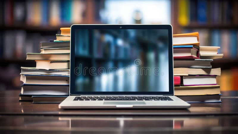 Document books laptop desk stock illustration. Illustration of ...