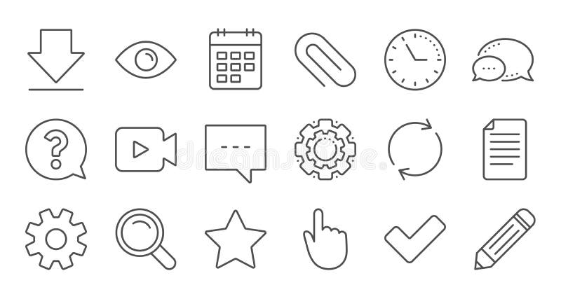 Document, Calendar and Question Mark Line Icons. Search, Video and ...