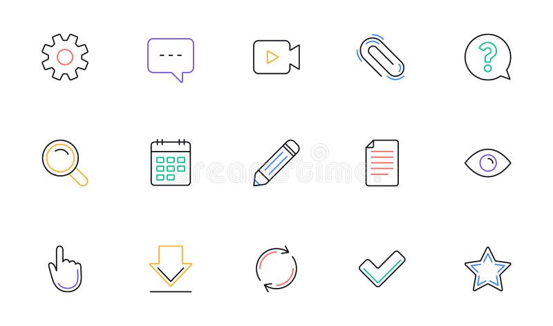 Document, Calendar and Question Mark Line Icons. Search, Video and ...