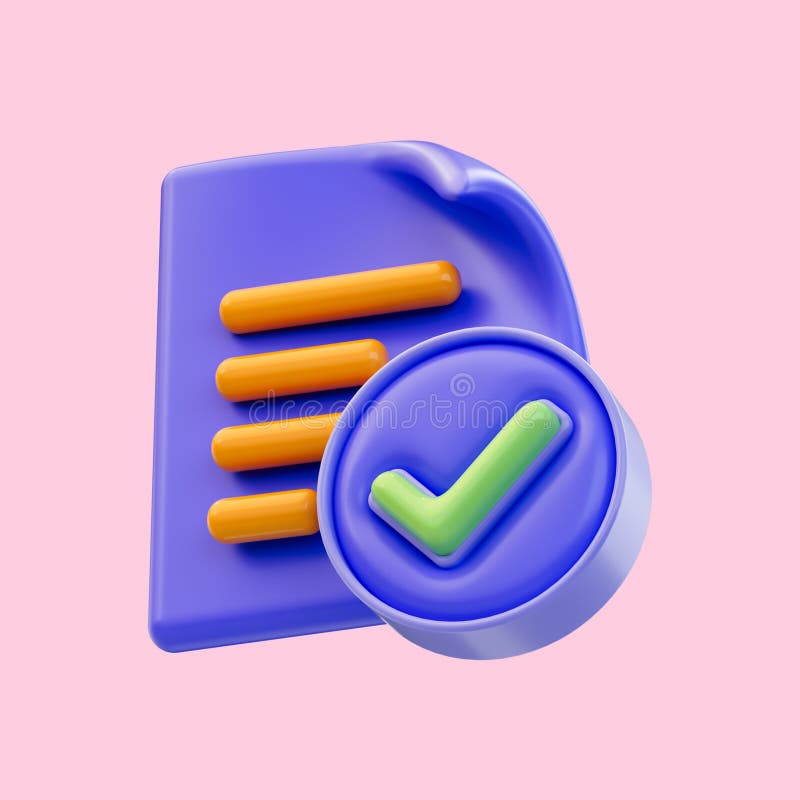 Document Check Mark Badge Icon 3d Render Concept for Paper Sheets ...
