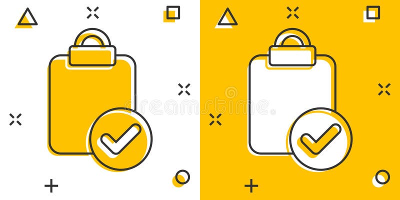 Document Checkbox Icon in Comic Style. Test Cartoon Vector Illustration ...