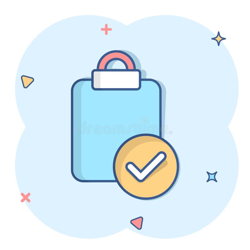 Document Checkbox Icon in Comic Style. Test Cartoon Vector Illustration ...