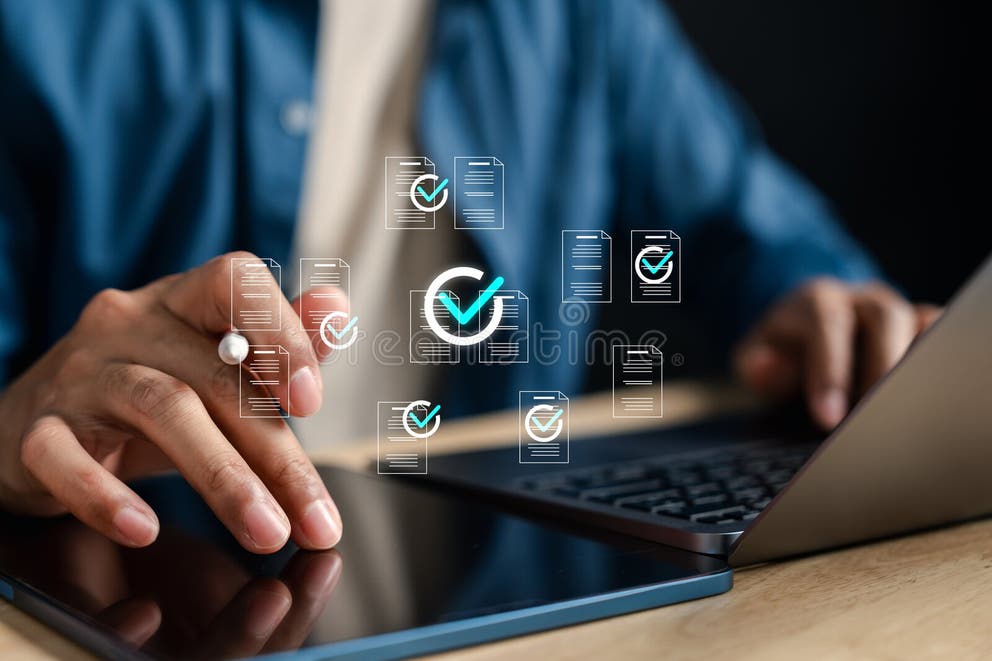 Document Checklist and Digital Online Form Electronic Approval Stock Photo - Image of check ...