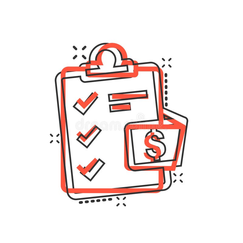 Document Checklist Icon in Comic Style. Report Cartoon Vector ...