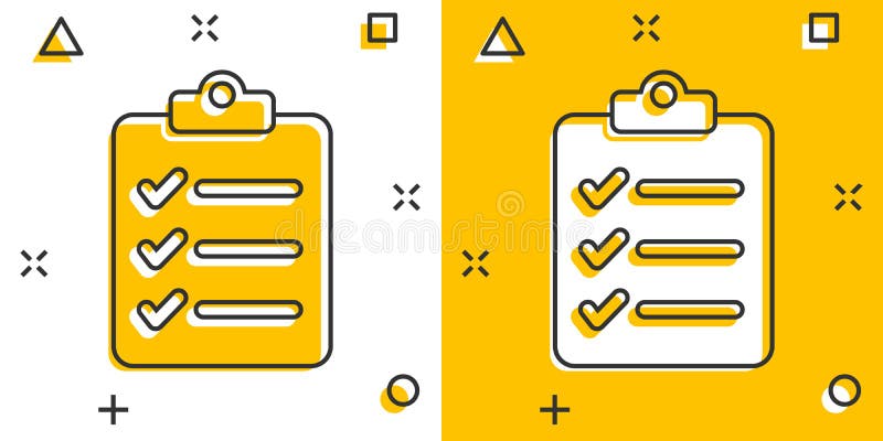 Document Checklist Icon in Comic Style. Report Cartoon Vector ...
