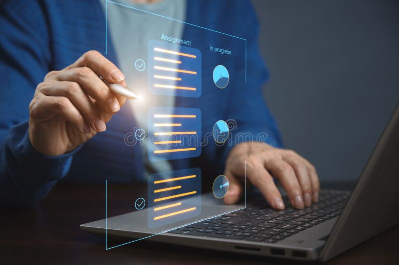 Document Checklist Online. a Person is Working on a Laptop, Interacting ...