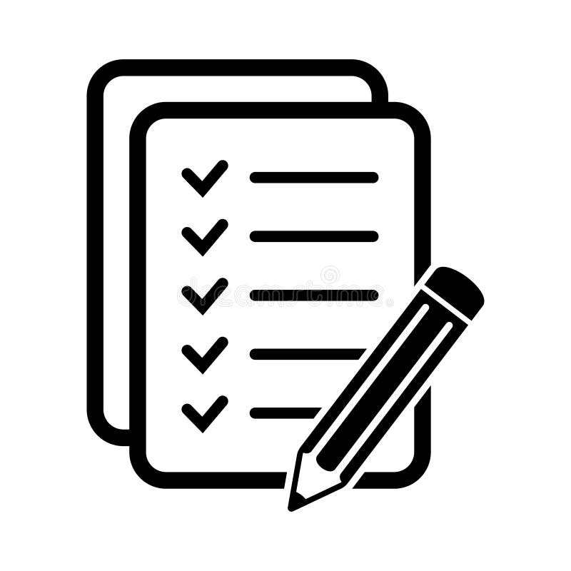 Document, Checklist and Pencil Vector Icon, List Icon. Black ...