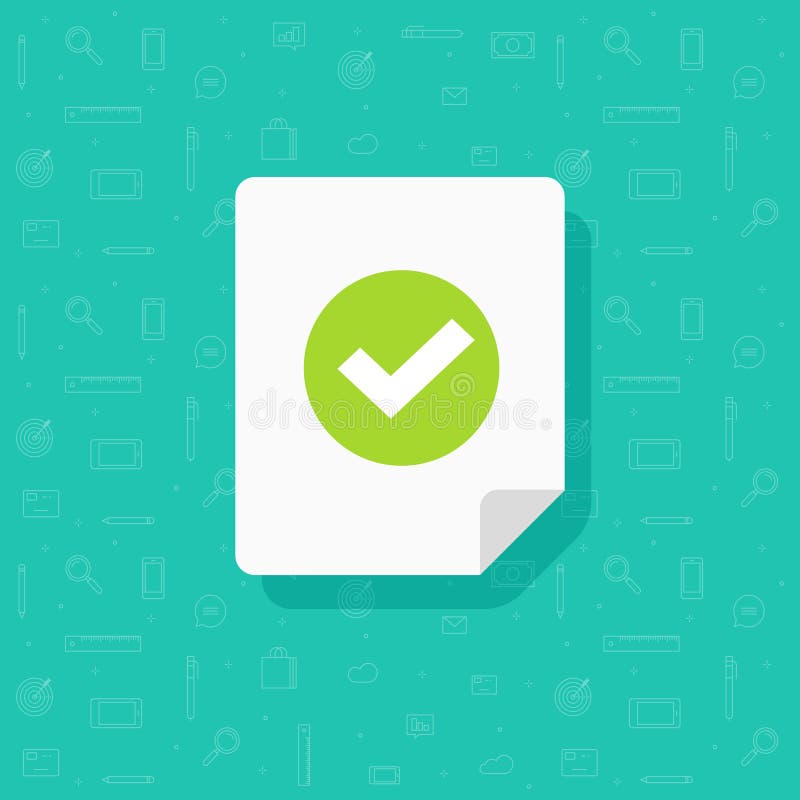 Document Page with Checkmark or Tick Vector Icon, Flat Cartoon Check ...