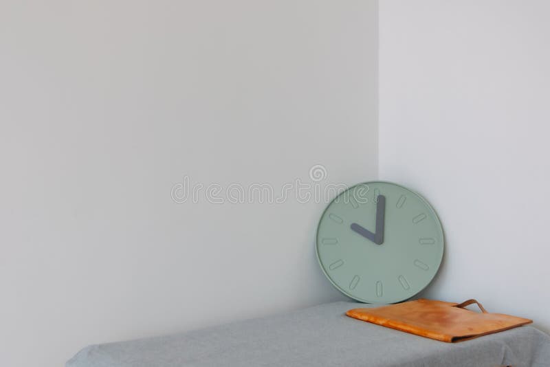Document Bag and Clock on the Table with Empty Space. Concept of Work ...