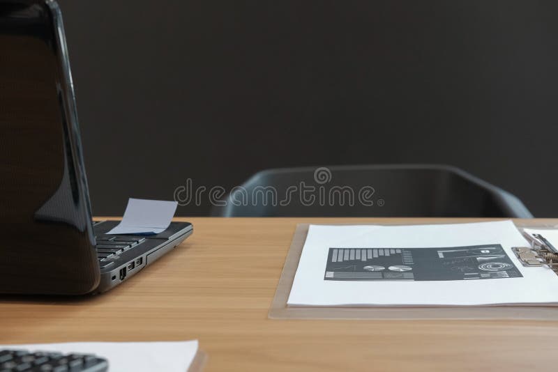 Document Computer on Desk at Office Workplace. Business Workspac Stock ...