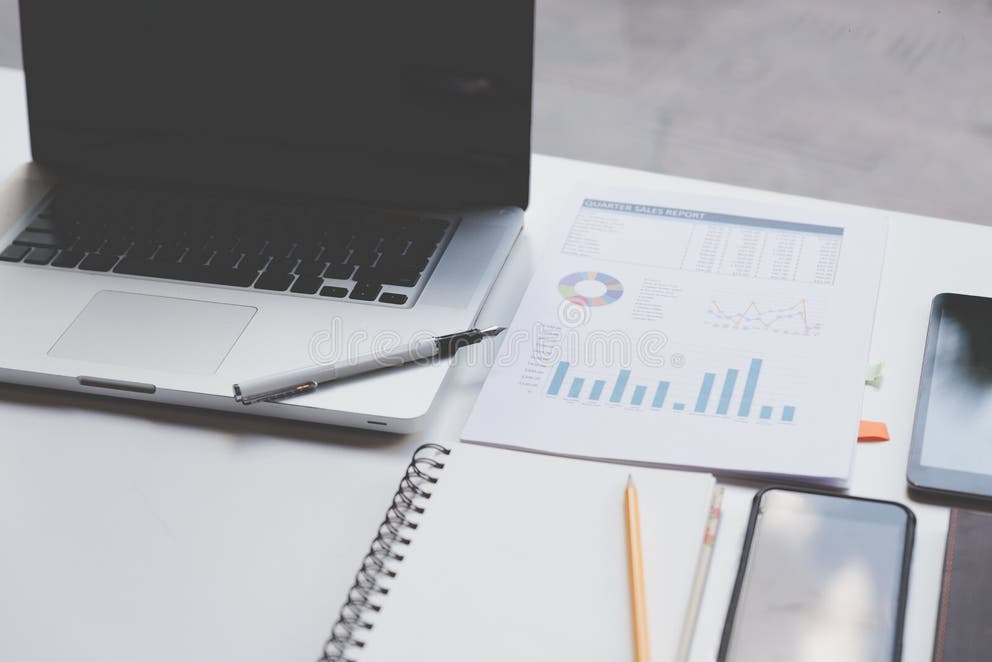 Document and Computer in Office Workplace Stock Image - Image of ...