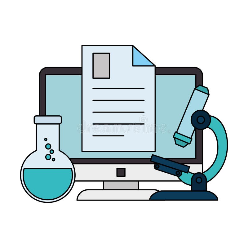 Document with Computer and Tube Test Stock Illustration - Illustration ...