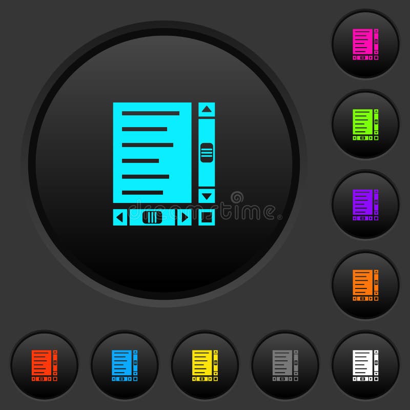 Document with Content and Scroll Bars Dark Push Buttons with Color ... Document with Content and Scroll Bars Dark Push Buttons with Color ...