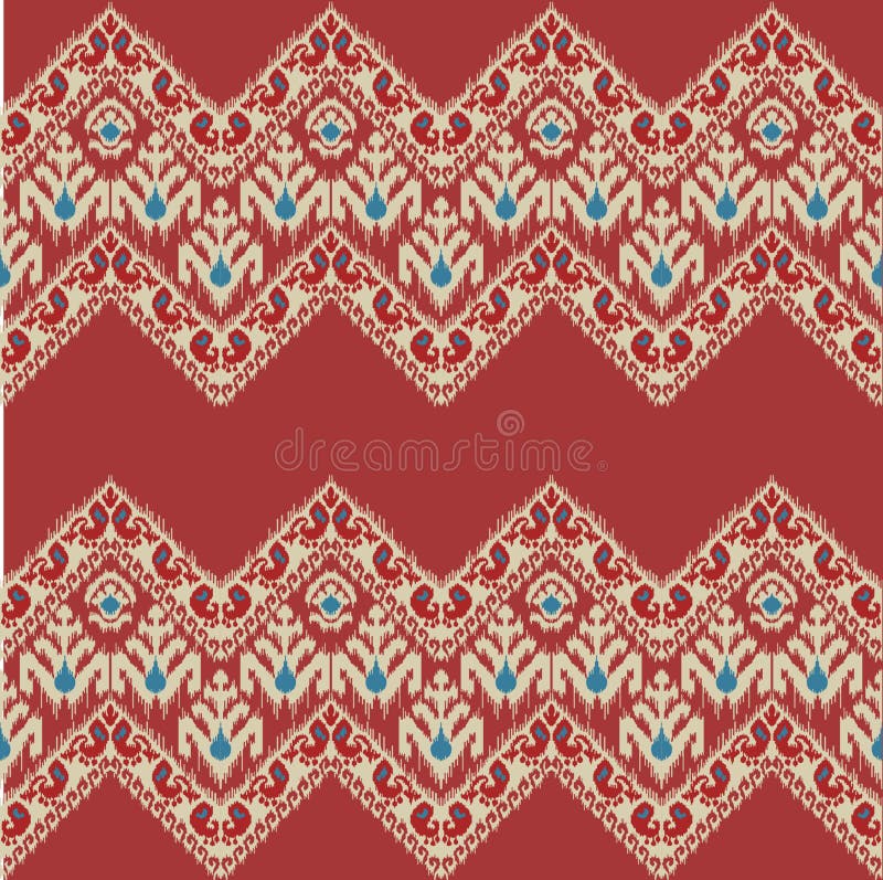 A Colorful Ikat Border Pattern with Flowers and Geometric Shapes Stock ...
