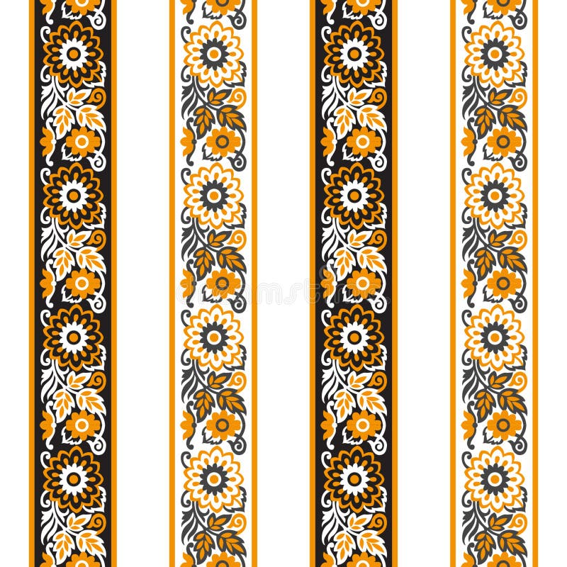 A Vibrant Striped Borders Fabric with Floral Patterns Stock Vector ...