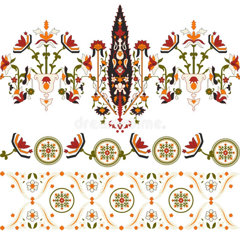 Floral Repeated Seamless Pattern Border Designs on a White Background ...