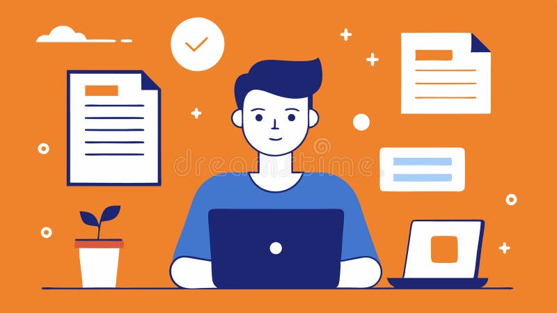 Document Creation an Illustration of a Remote Assistant Typing on a ...