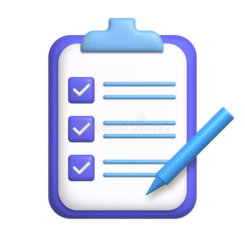 Document 3d Icon. Sheet of Paper on Clipboard with Pen. To-do List ...