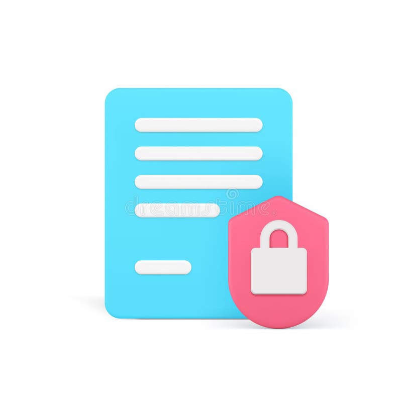Document Data Confidential Information Security Access Protection Lock Shield 3d Icon Vector ...
