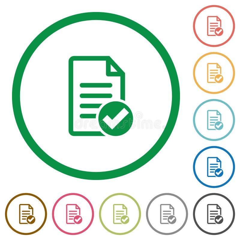 Document Done Flat Icons with Outlines Stock Vector - Illustration of ...