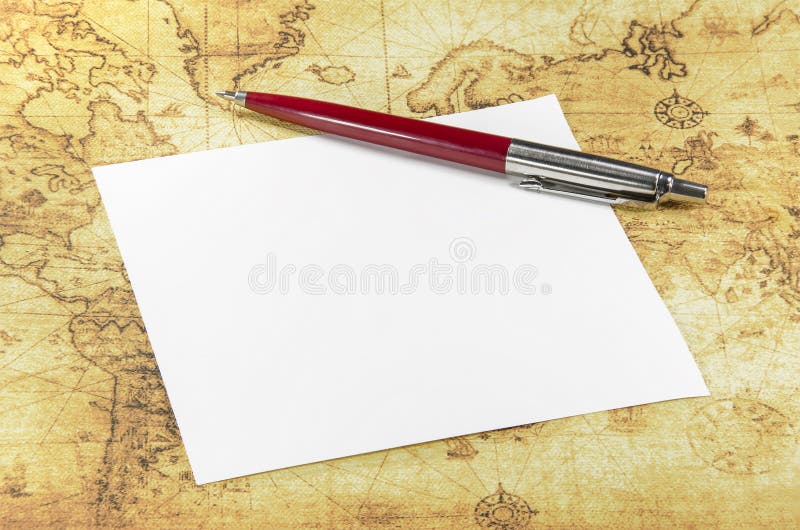 Document En Pen Op Een Oude Wereldkaart Stock Afbeelding - Image of ...