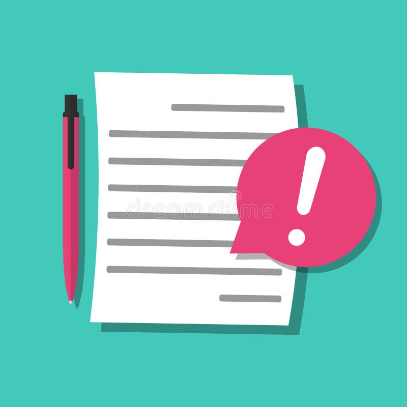 Document Error Warning. Text File and Notification, Flat Design, Exclamation Mark on Document ...