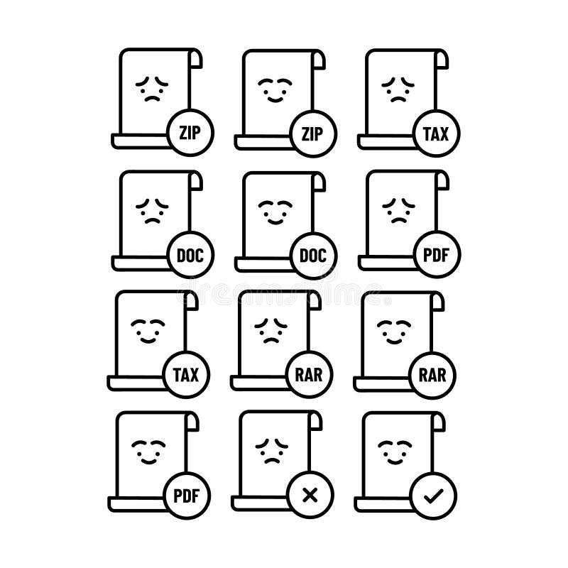 Document Extension Icon Collection Line Thin for Design Element Stock ...