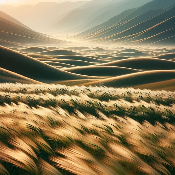 Document a Field of Tall Grasses Dancing in the Wind Focusing on Stock Illustration ...