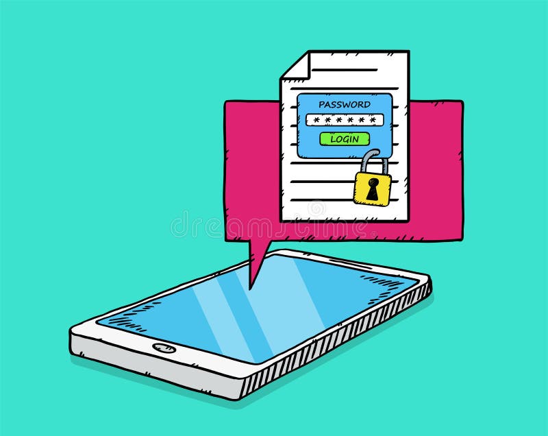 A Hand-drawn Illustration Showing a Cellphone and a Document with ...