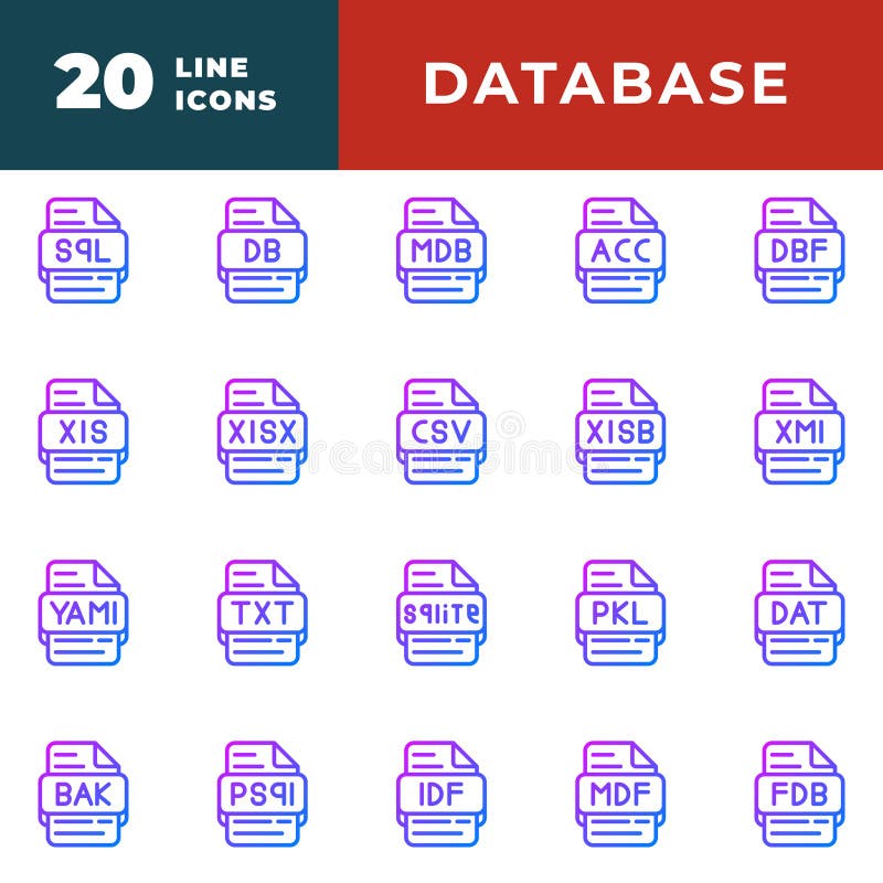 Document File Gradient Icons Set File Type Database Format Extension 8399