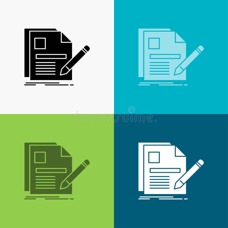 Document, File, Page, Pen, Resume Icon Over Various Background. Glyph ...