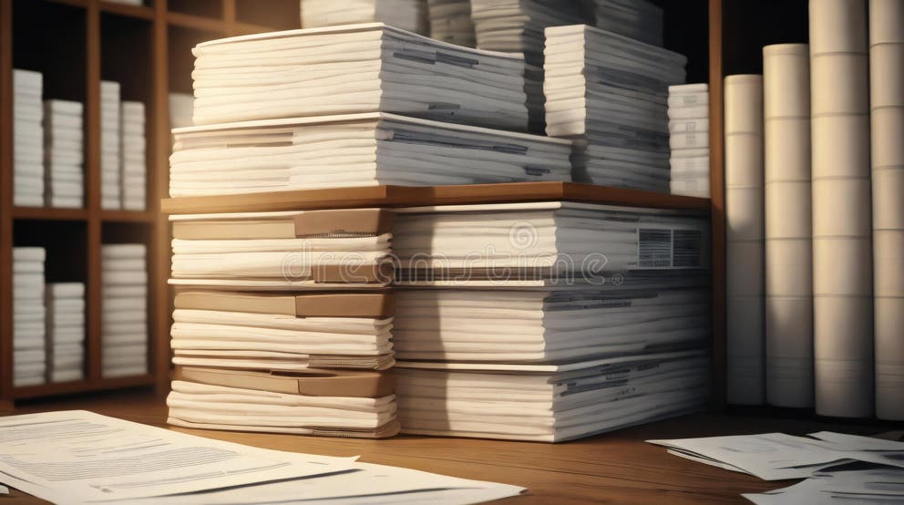 Document Files on Table and Racks Stock Illustration - Illustration of ...