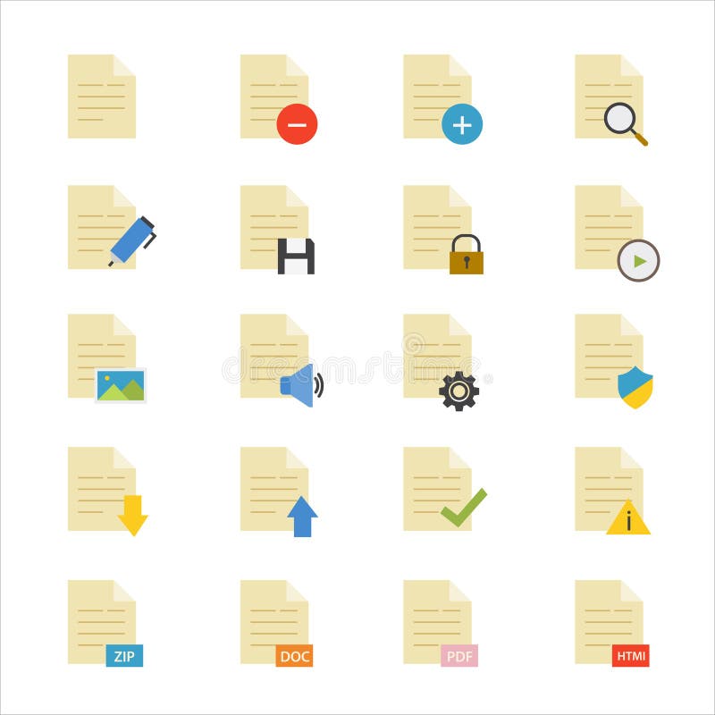 Document Flat Icons color stock vector. Illustration of pencil - 60282026