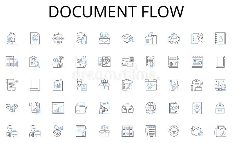 Document Flow Line Icons Collection. Powerful, Heavy, Durable ...