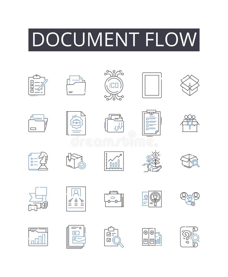 Document Flow Line Icons Collection Workflow Management Information