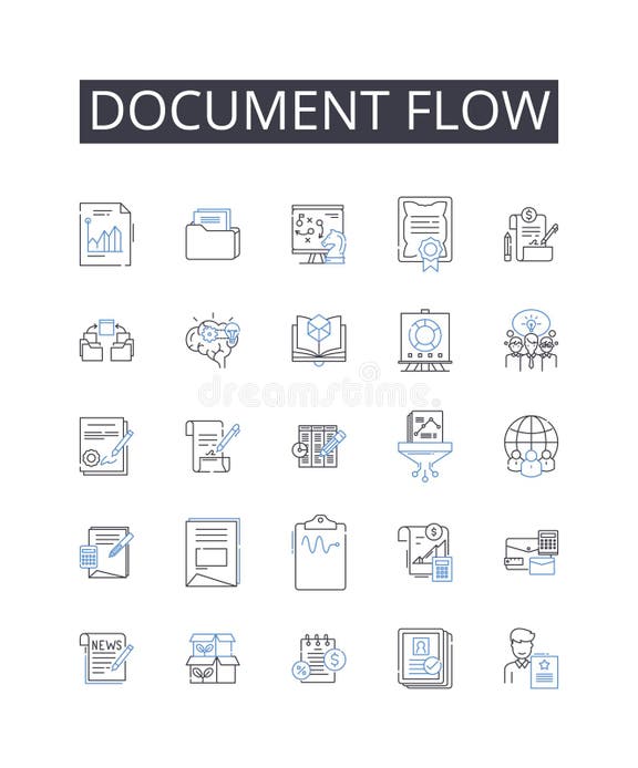 Document Flow Line Icons Collection. Workflow Management, Information Stream, Business Process ...