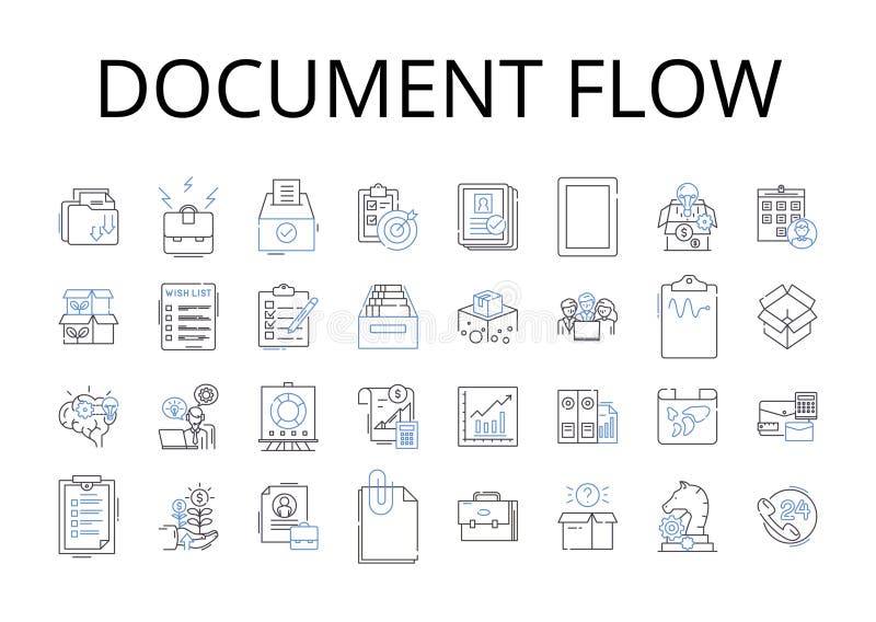 Document Flow Line Icons Collection. Workflow Management, Information Stream, Business Process ...