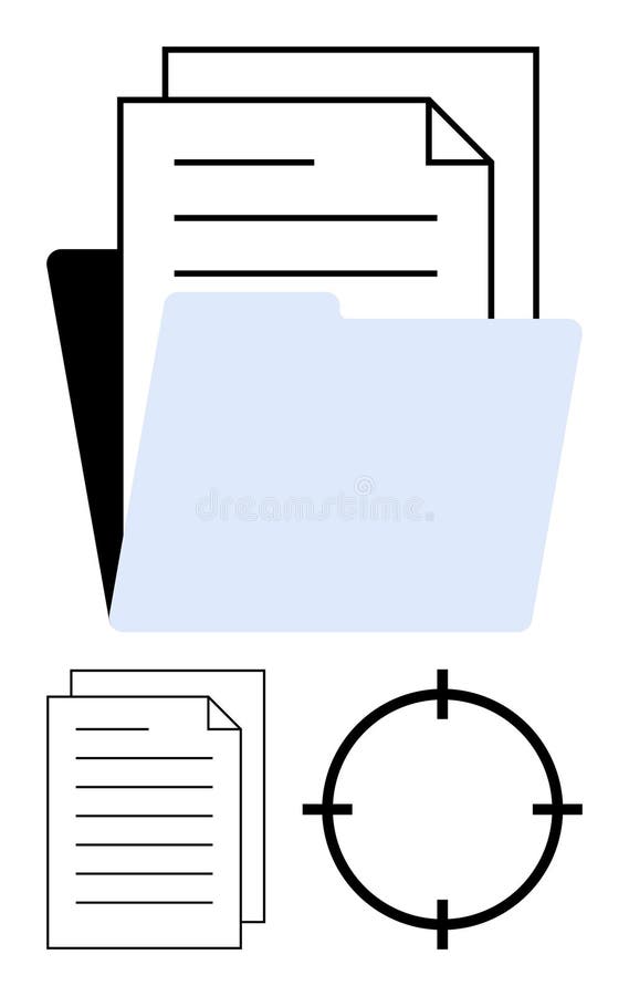 Document Folder with Papers and Target Icon for Data Organization and ...