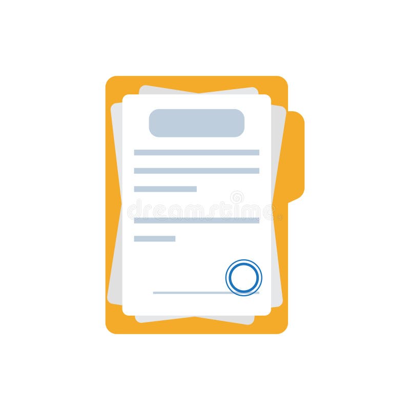 Document, Folder with Stamp and Text Icon in Flat Style. White Papers ...